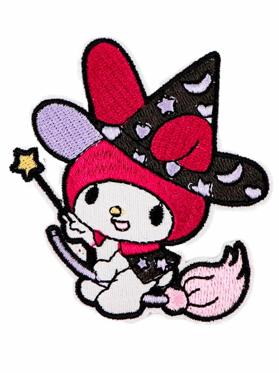 Нашивка термо с вышивкой Мелоди ведьма на метле из аниме Onegai My Melody