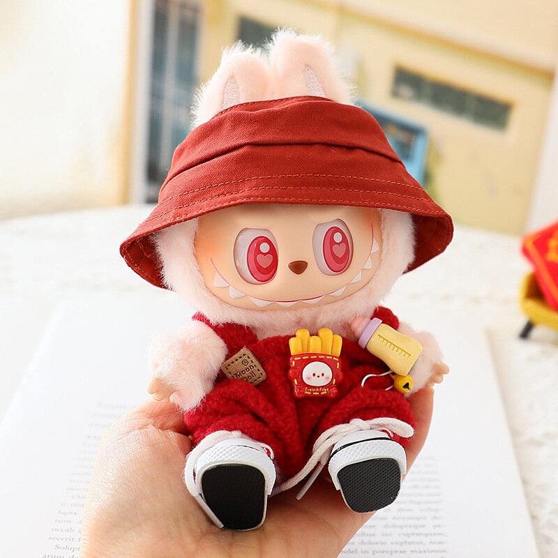 Комплект красного комбинезона, шляпы и холщовых туфель для игрушек Labubu, 1-е и 2-е поколение