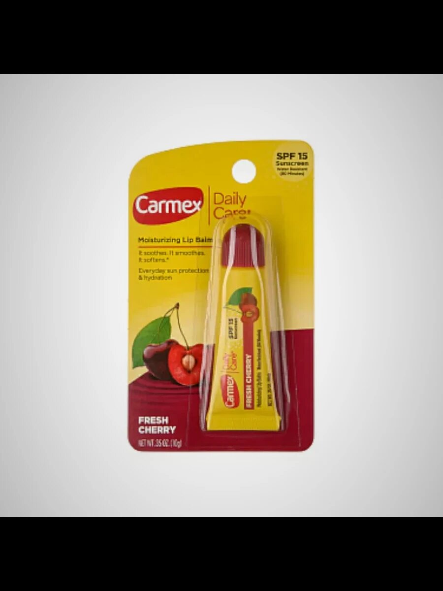 Carmex Cherry Moisturising Lip Balm, Бальзам для губ с ароматом вишни с защитой SPF15, туба