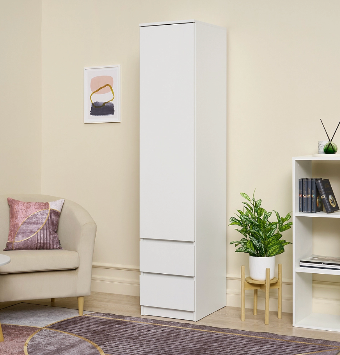 Шкаф пенал для одежды со штангой ЛДСП (белый) 40см , (40х51х190 см)