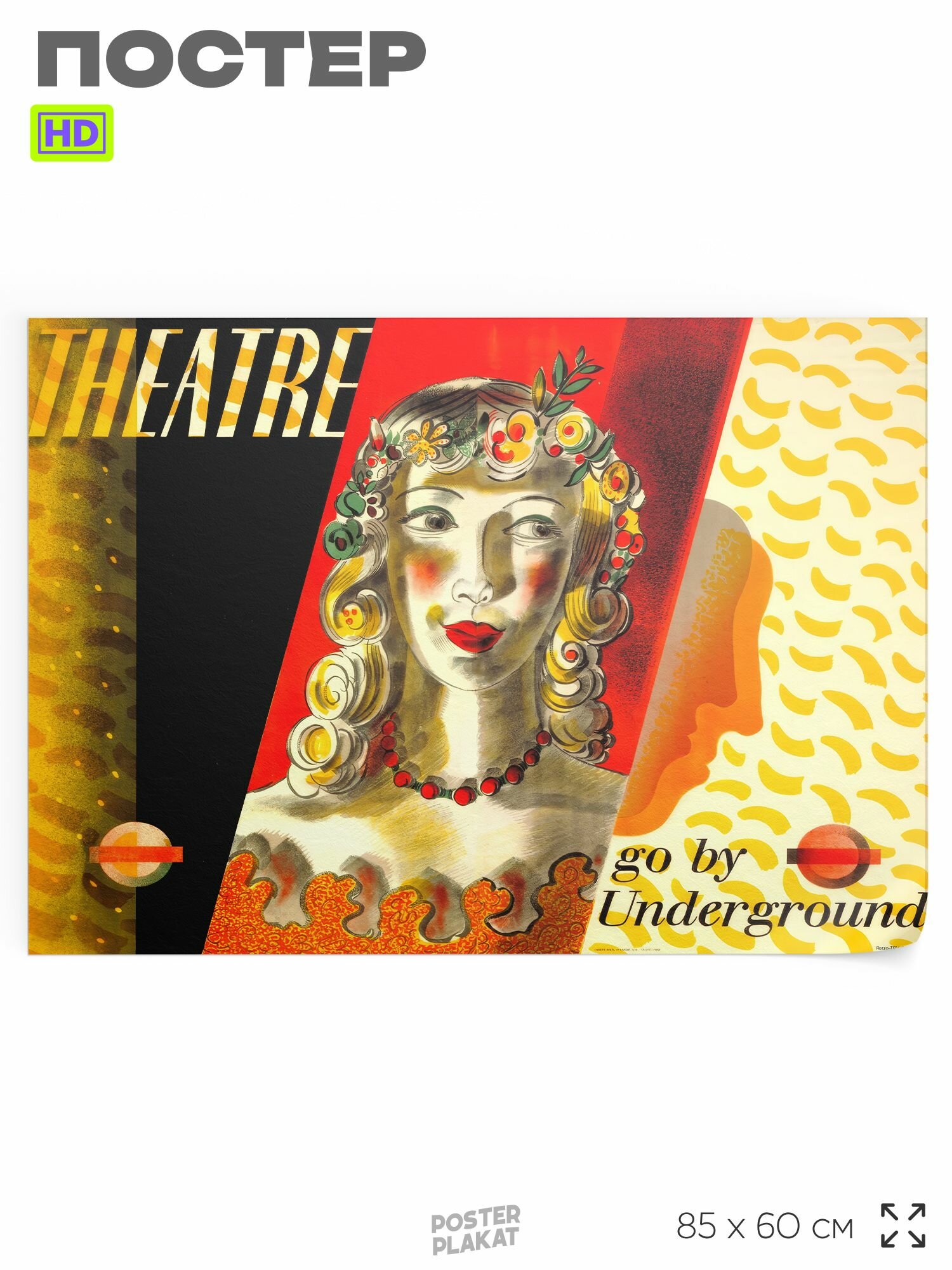 Постер большой ретро винтажный, театр, британский метрополитен, тематика путешествия, на стену для интерьера, А1, Постер Плакат