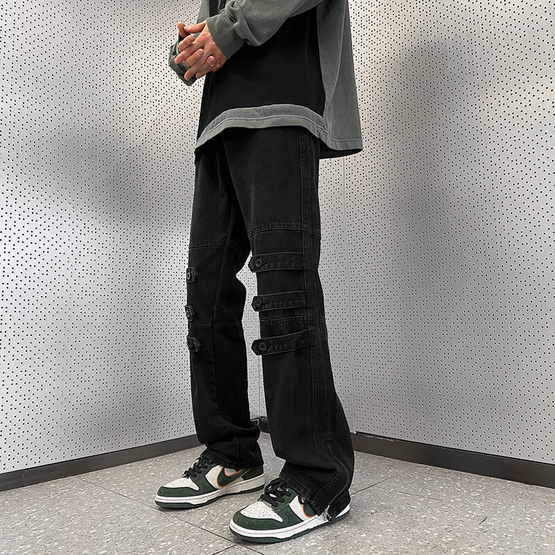 MON Мужские Джинсы Осень Синие Кроп Вышивка Корейские Деним, Размер_M