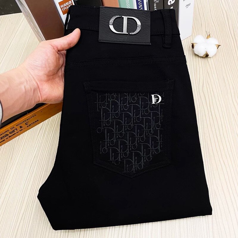 MON Мужские Джинсы Весна Премиум Черные Вышивка Слим Деним, Размер_32