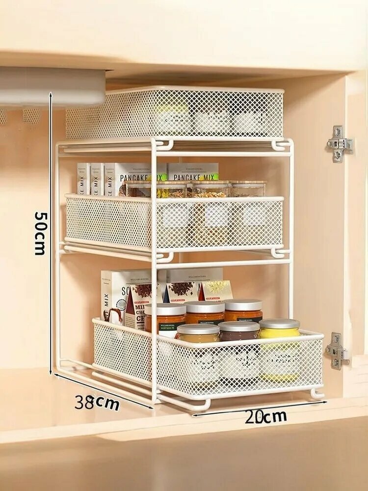 Этажерка Home, металл, сталь, 3 секции, 3 выдвижных ящика, белая, 38 см х 20 см х 50 см