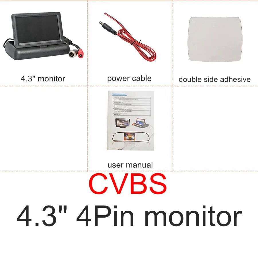SMALUCK 4,3-дюймовый складной TFT ЖК-монитор заднего вида для автобуса, грузовика, автофургона - поддержка камеры заднего вида 4Pin connector