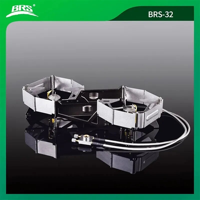 BRS-32 туристическая двойная газовая горелка - складная инфракрасная плита с защитой от ветра, системой подогрева и регулируемым пламенем для кемпинга