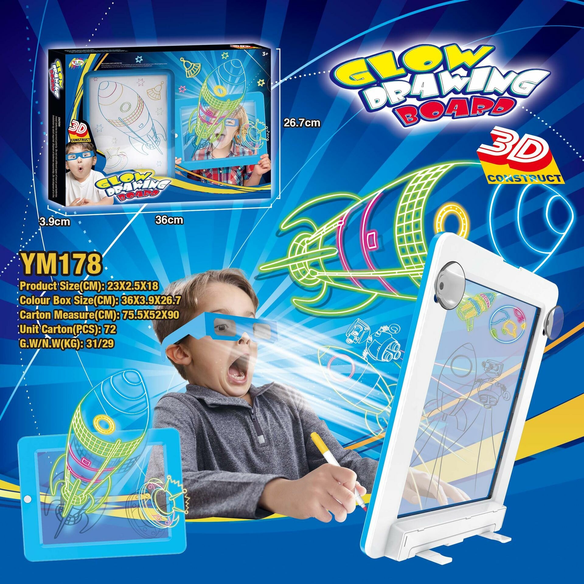 3D магический планшет для рисования, 3D доска для рисования, детская LED 3D доска для рисования, детская игрушка для рисования, образовательная