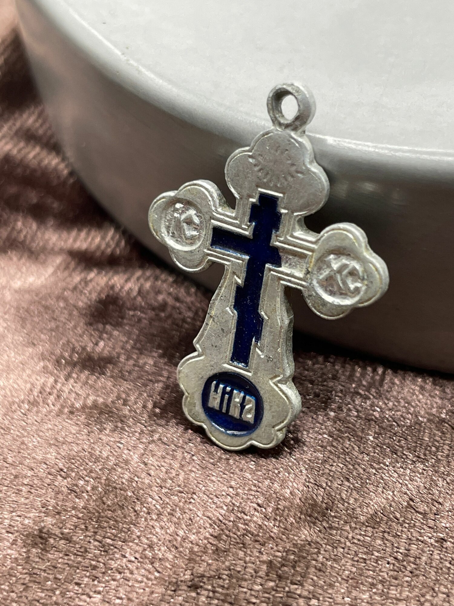 Винтажный нательный крест крестик, кулон, серебрение