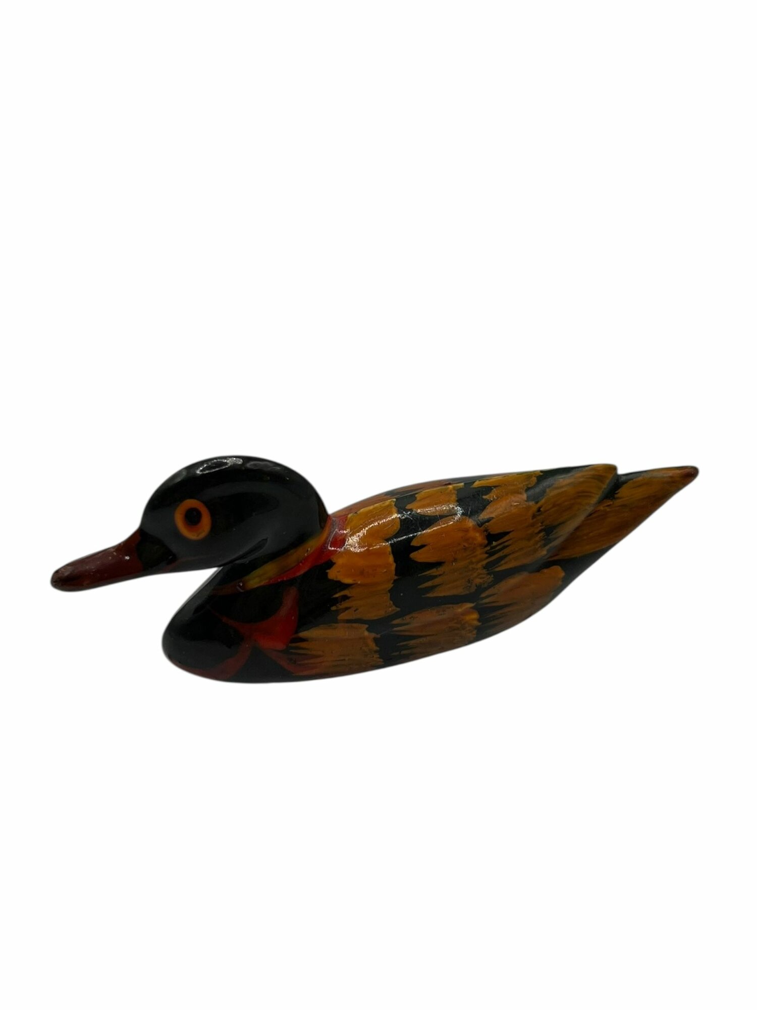 Советская фигурка из дерева, ручная роспись, лак. Утка хохлома. Сделано в СССР