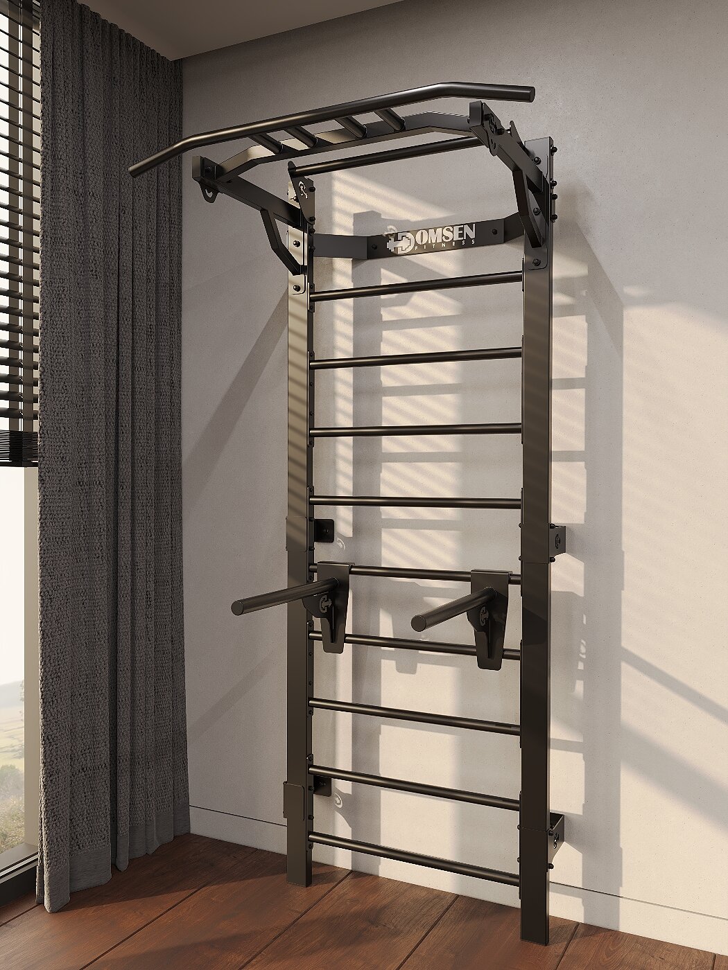 Профессиональная шведская стенка с брусьями и турником Domsen Fitness Ds46 BLACK