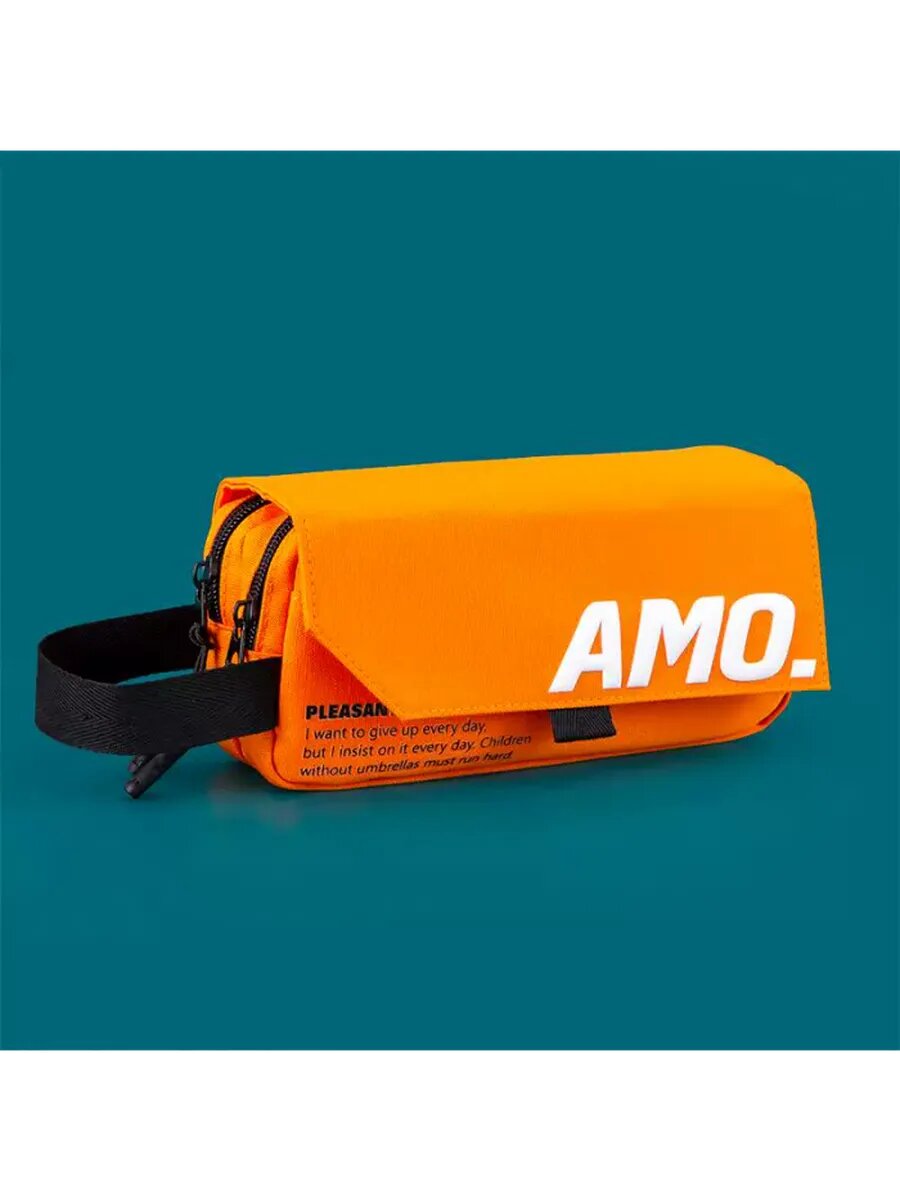 Пенал-холст, многослойный, большой, оранжевый