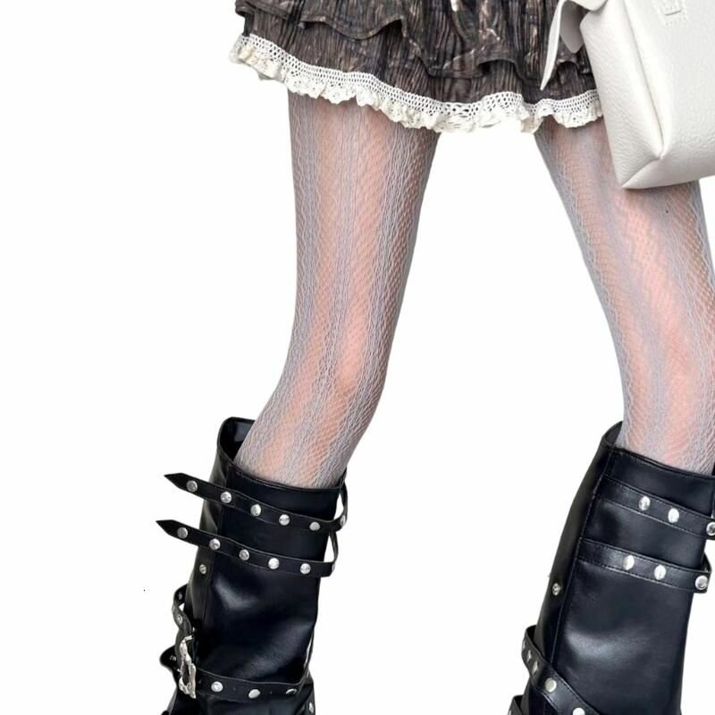 Ажурные чулки в полоску, Светло - серый