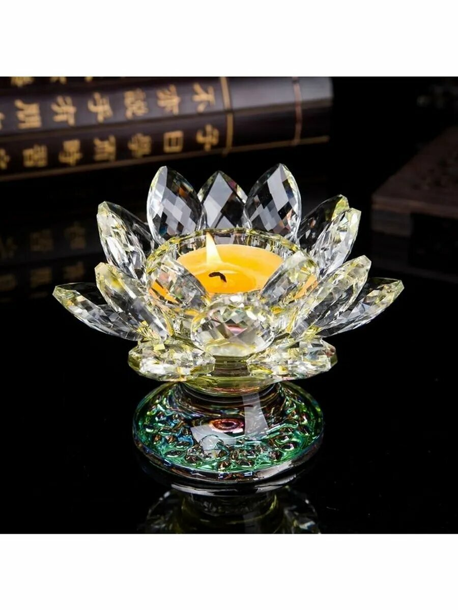 Хрустальный подсвечник Лотос-желтый, для дома и свадьбы
