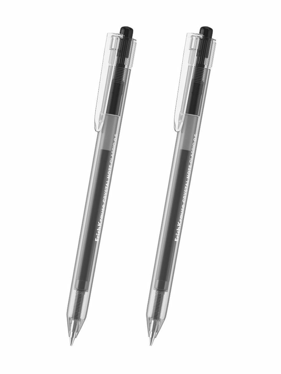 Ручка гелевая автоматическая Erich Krause "Crystal Note Matic Classic", набор 2 штуки, черные чернила, 0.5мм