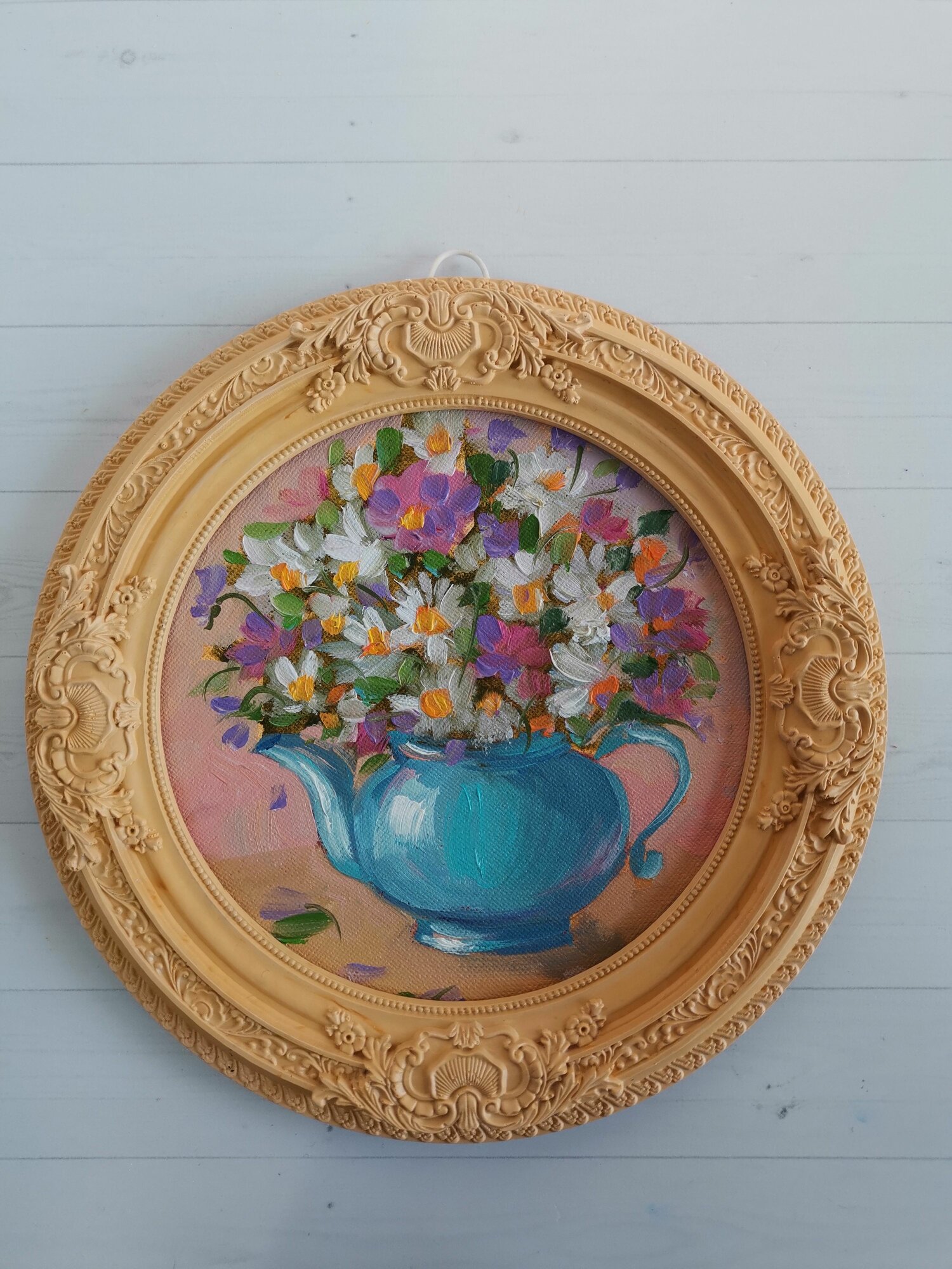 Картина маслом БрусникаАрт круглая Цветы