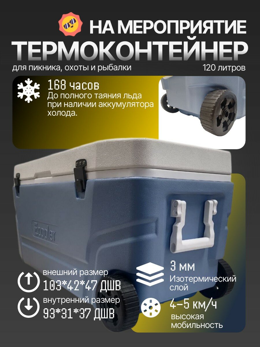 Термоконтейнер Ecooler 120 л с колесами для пикника охоты рыбалки изотермический синий