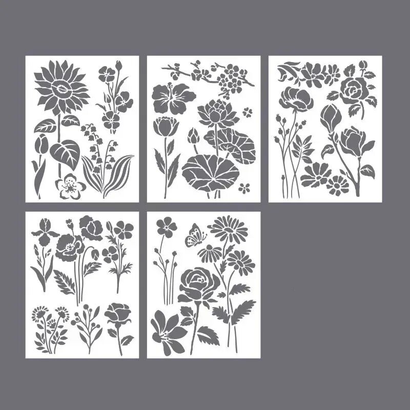 Креативные шаблоны, нарисованные бабочками и цветами, шаблоны для ручного рисования.