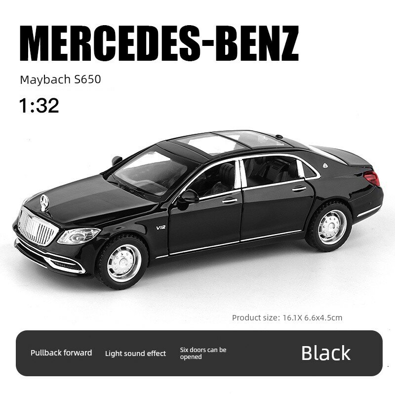 Коллекционная модель Mercedes-Maybach 1:32 масштаба, полный черный, средний размер, высокая детализация