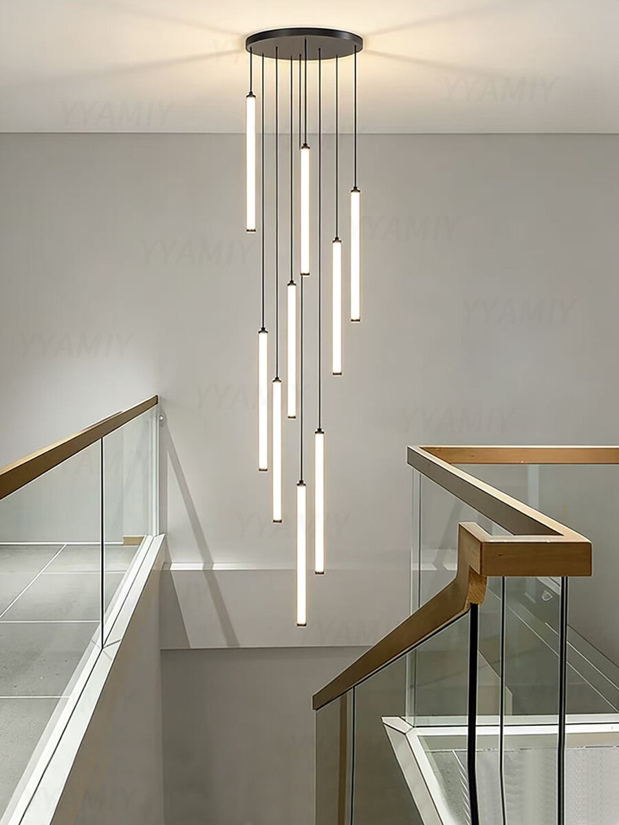 Длинный подвесной светильник для лестницы, потолочный светильник , 9 плафона, LED-освещение, три режима свечения