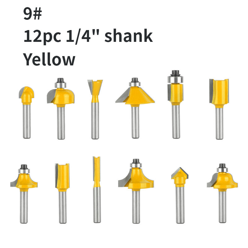 12-предметный набор фрез для деревообработки с хвостовиком 1/4 дюйма, набор фрез для обрезки, электрическая фреза для дерева, гравировальный станок, специальная фреза