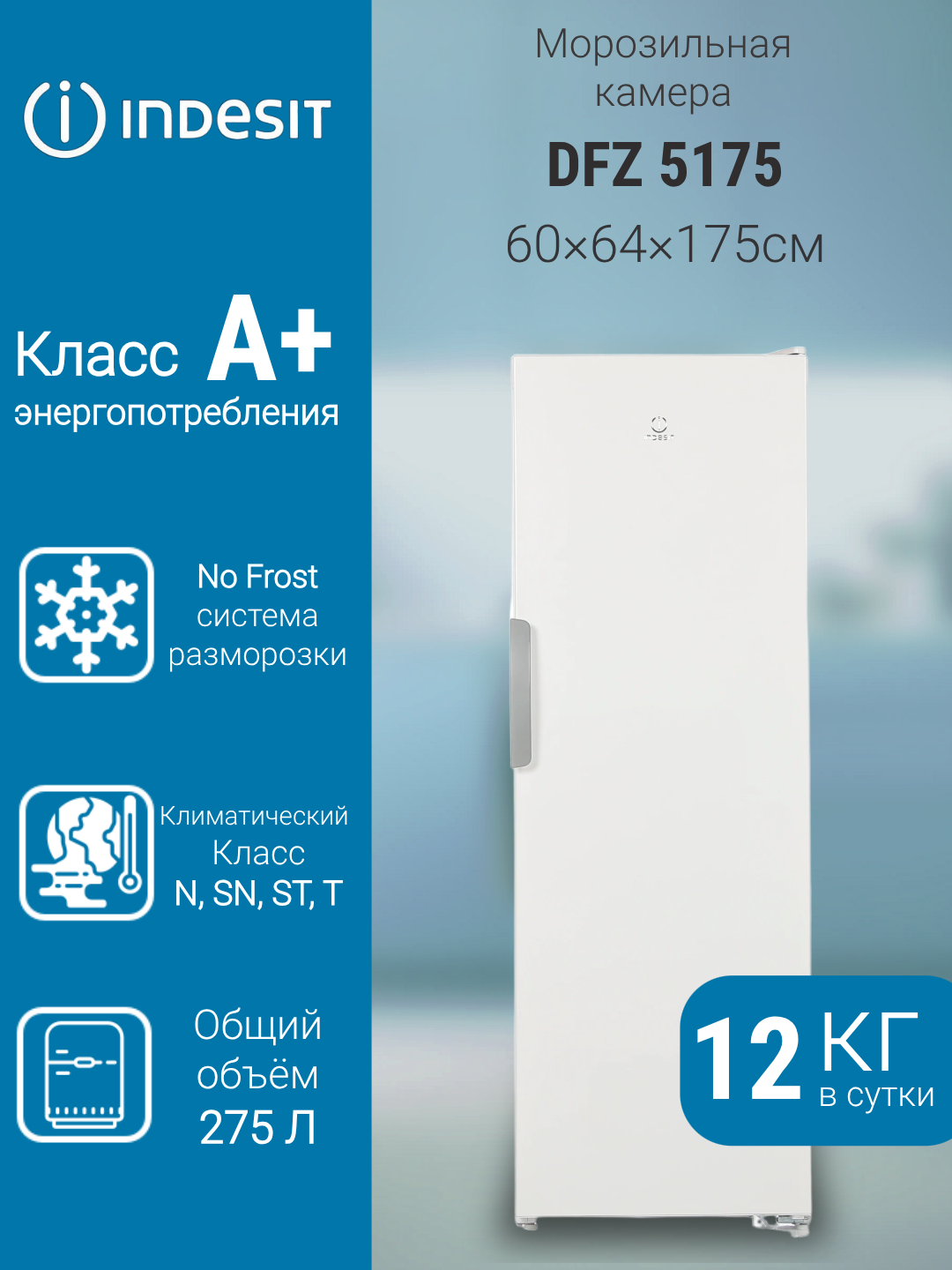 Морозильная камера Indesit DFZ 5175 однокамерная, с системой размораживания NoFrost