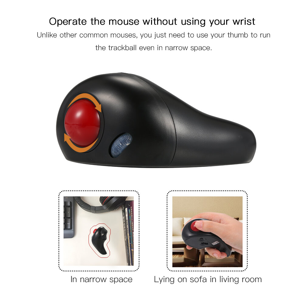 Беспроводная трекбол мышь эргономичная управление большим пальцем для Windows 7 8 XP регулируемый DPI черный