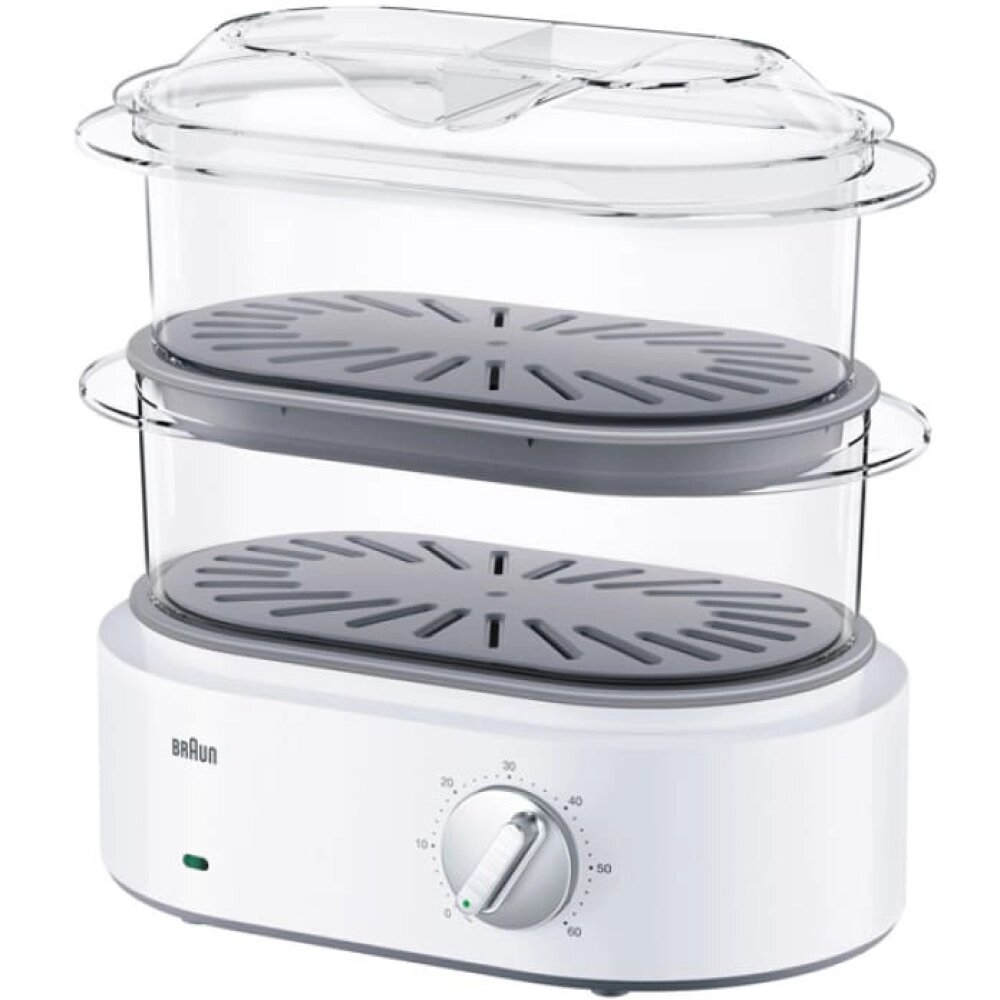 Пароварка Braun FS5100WH, белая, 850 Вт, 6.2 л, 2 яруса, таймер