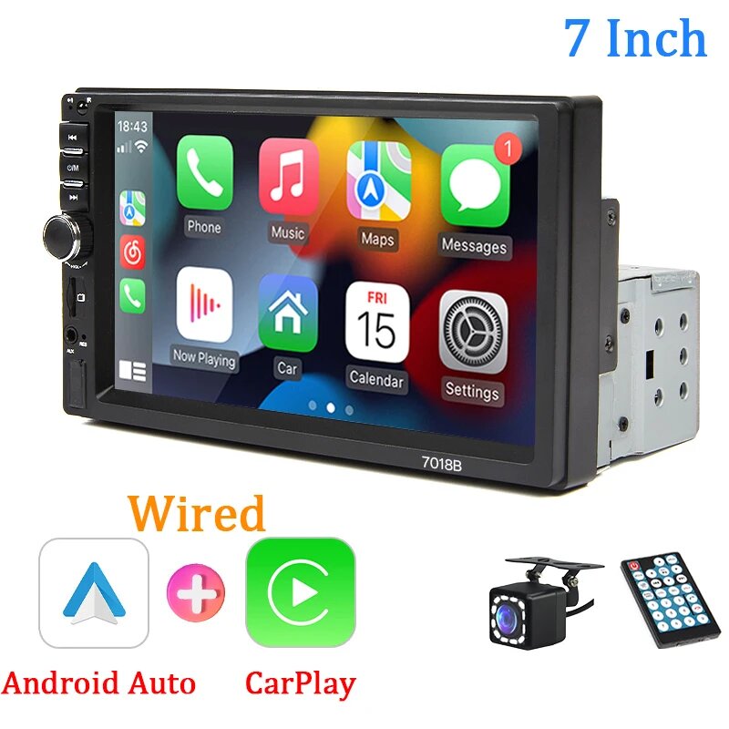 Hippcron 7-дюймовый автомобильный радиоприемник 1din Проводной Carplay Android Auto Универсальный мультимедийный авторадиопле.
