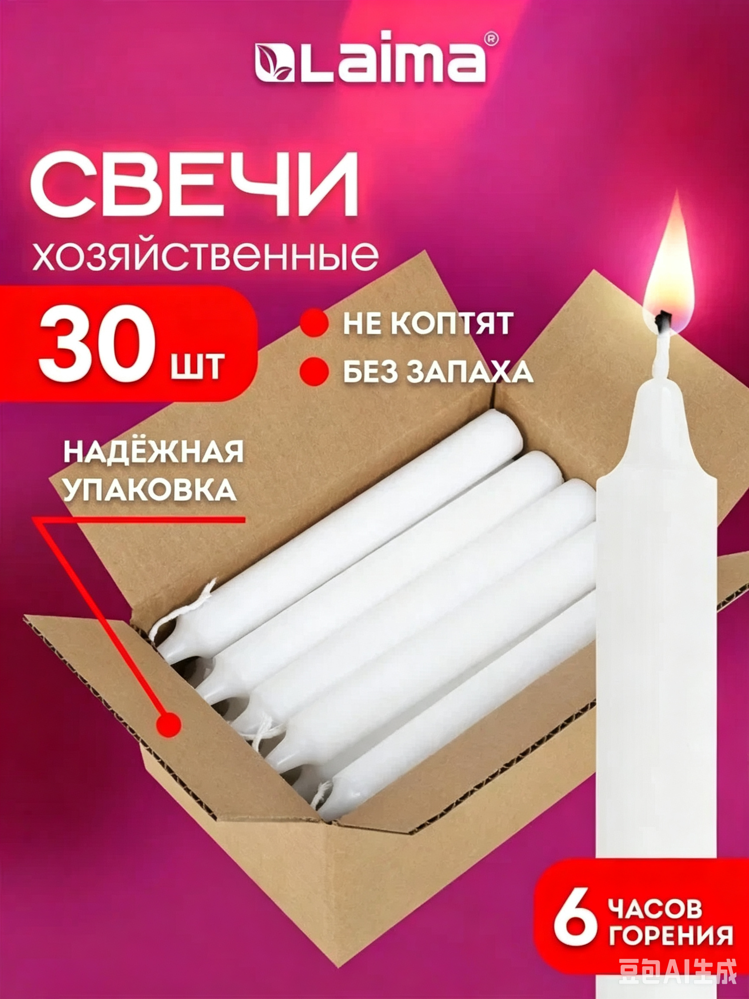 Свечи для дома, свечки хозяйственные из парафина, набор 30 штук в коробке, до 6 часов горения170 x 21 ммLaima Maxi Life