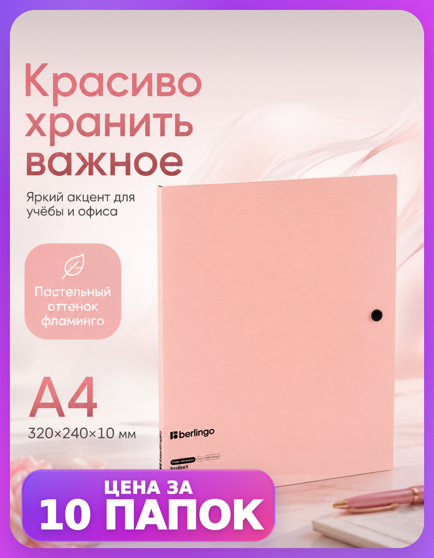 Папки для школы А4 на кнопке, 10 шт