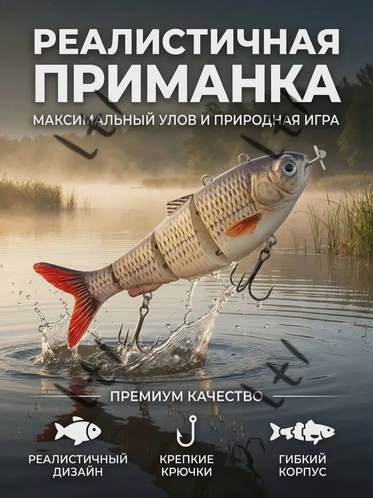 Электрическая роботизированная рыболовная приманка, 4-сегментный автоматический свимбейт, с поплавком