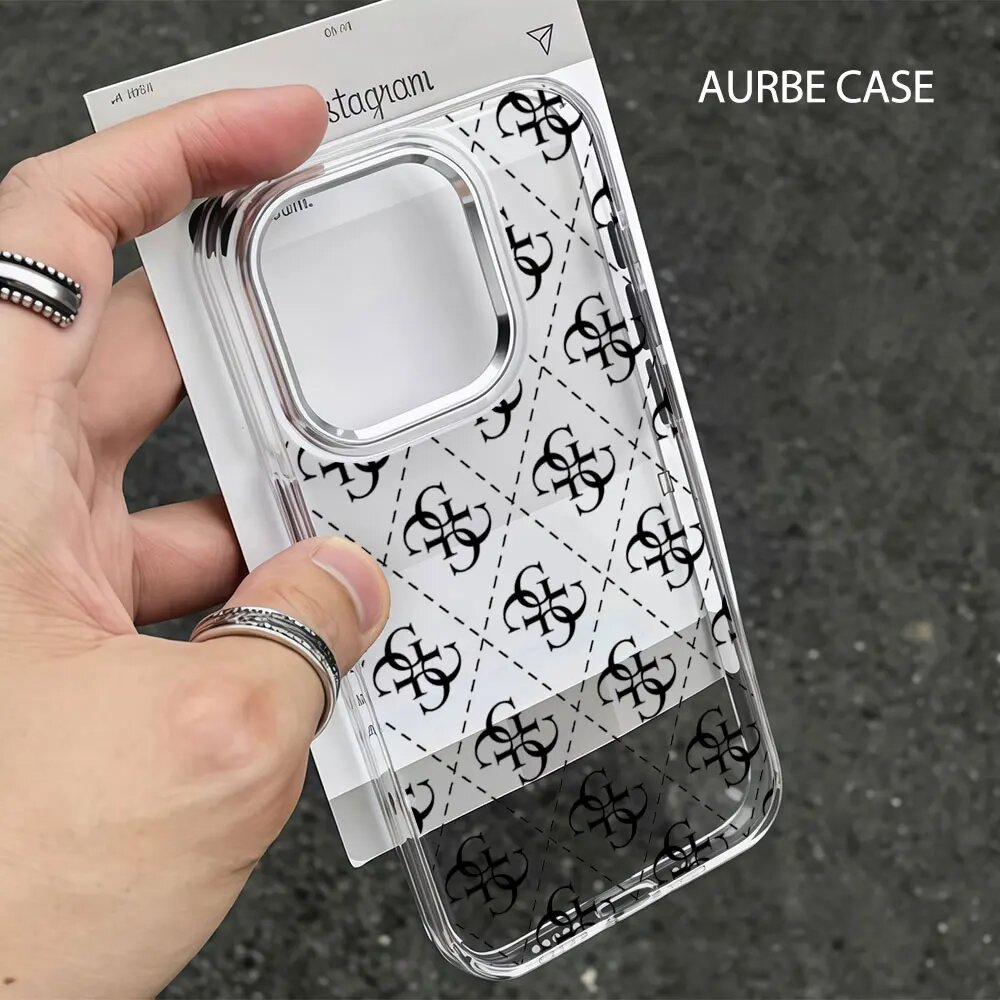 Прозрачный Чехол Aurbe Silver Frame Для iPhone Pro Max 16E - Модный Дизайн G-GuesS, IPHONE17