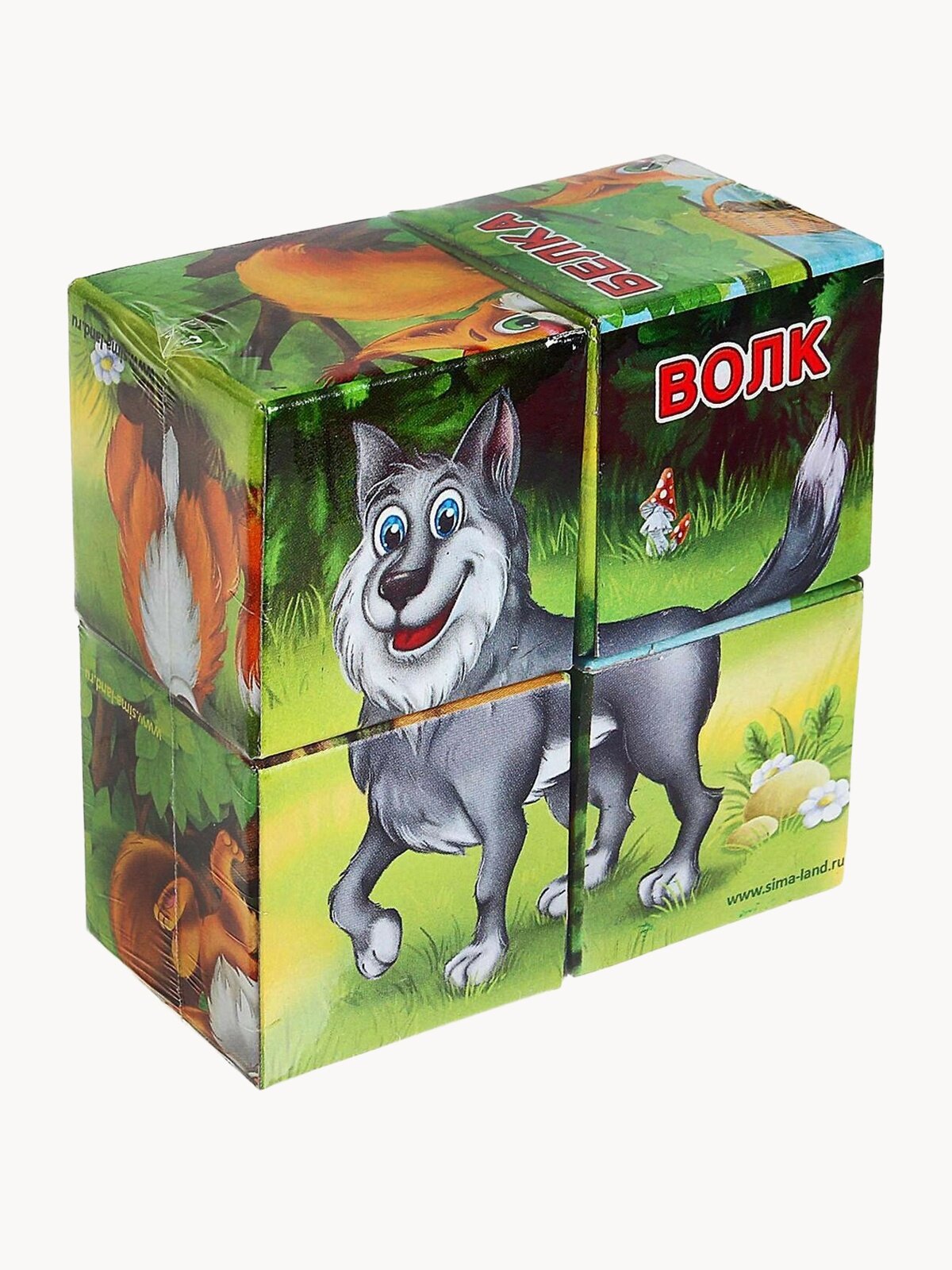 Кубики "Лесные животные" картон, 4 штуки, по методике Монтессори