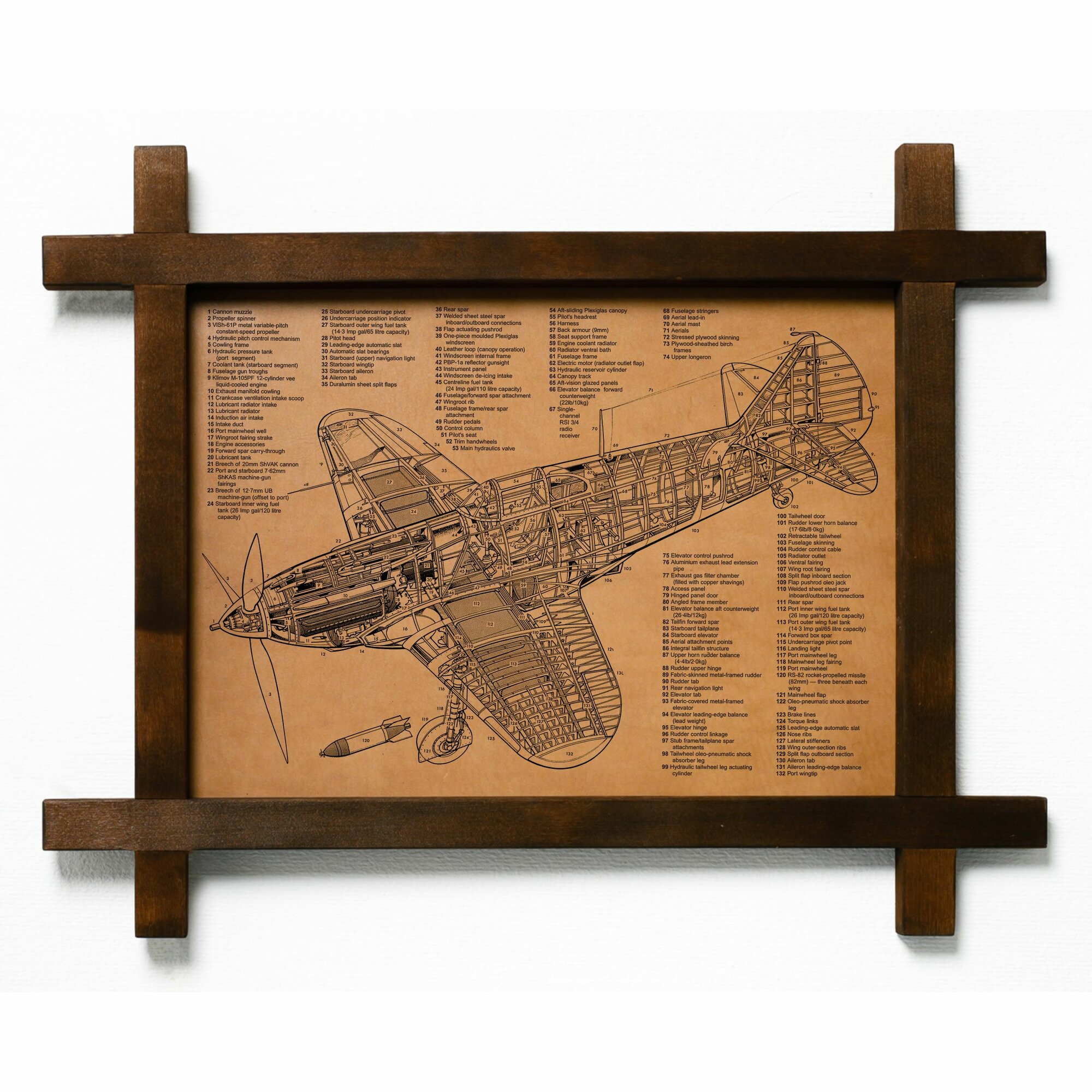 Картина интерьерная, натуральная кожа, "Истребитель-моноплан LaGG-3", в деревянной раме, BoomGift