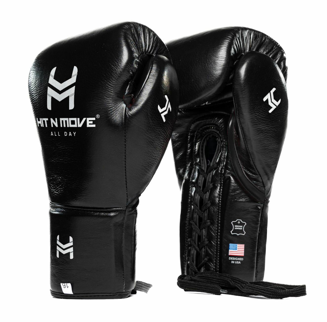 Перчатки боксерские HIT N MOVE ALL DAY Pro Balance Gloves (Lace Up), 14 унций, черные