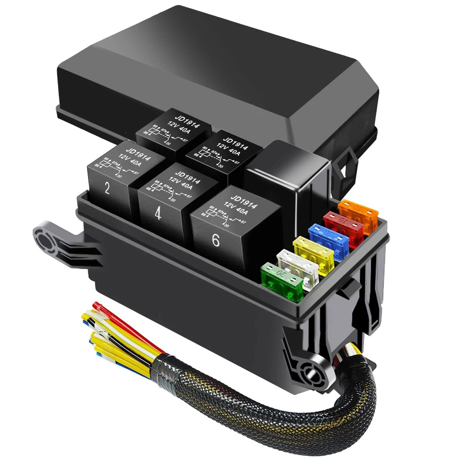 Блок реле 12 В, 6 слотов, 6-контактный блок реле ATC/ATO Блок предохранителей с реле, универсальный водонепроницаемый комплект для автомобиля, грузовика With line