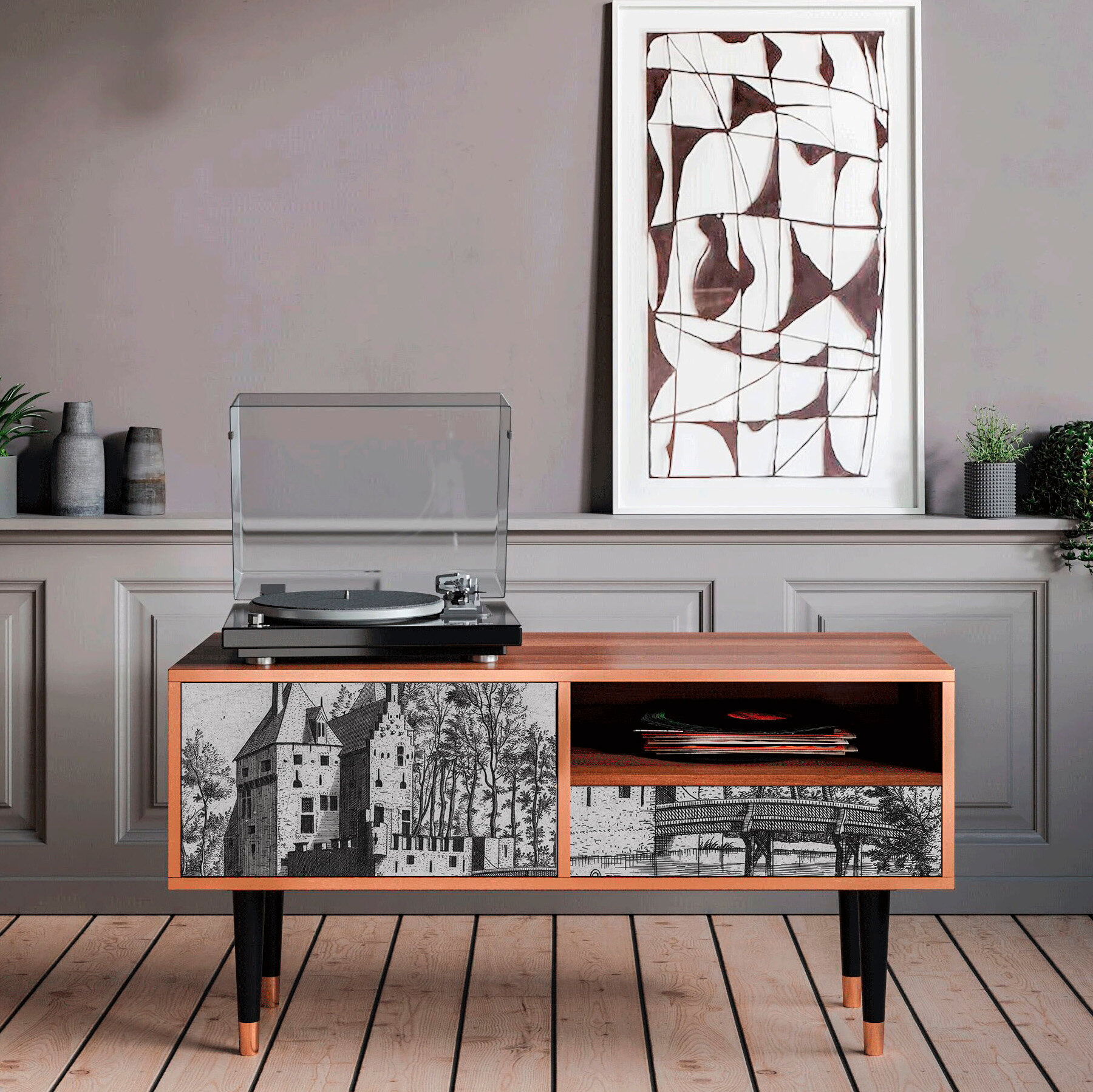 ТВ-Тумба - STORYZ - T3 Castle with Lift Bridge by Pieter Breugel , Размер - 115 x 59 x 48 см, Цвет корпуса - , Орех