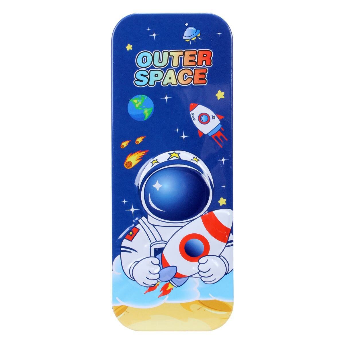 Пенал металлический «Космонавт» с 3d-рисунком, 20х7,5х2,7 см, 2 отсека, удобная организация