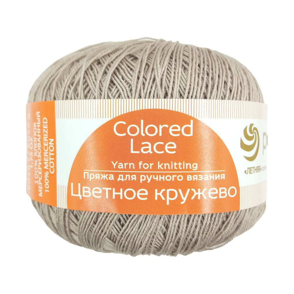 Пряжа для вязания Пехорка Цветное кружево 124 песочный 1 моток 50 гр/475 м 100% мерсеризованный хлопок