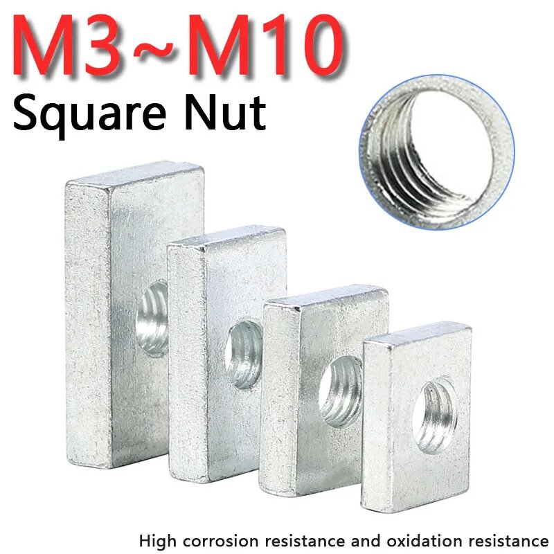 Прямоугольные гайки из углеродистой стали M3-M10 M4x8x12x2-50pcs