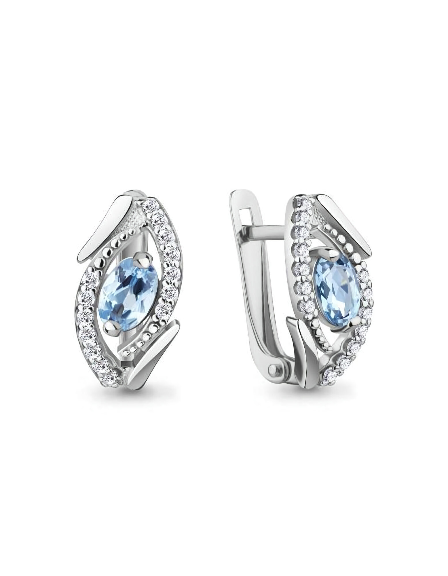 Серьги пусеты, серебро, 925 проба, родирование, топаз