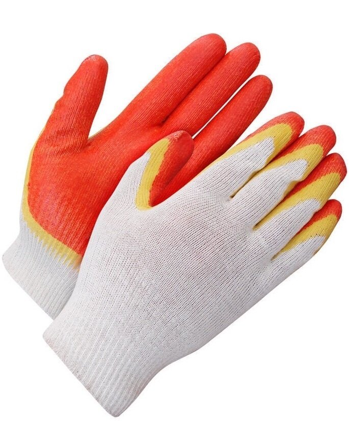 Перчатки х/б,13 кл, с 2-й латексный облив, 1 пара, красные, без упаковки