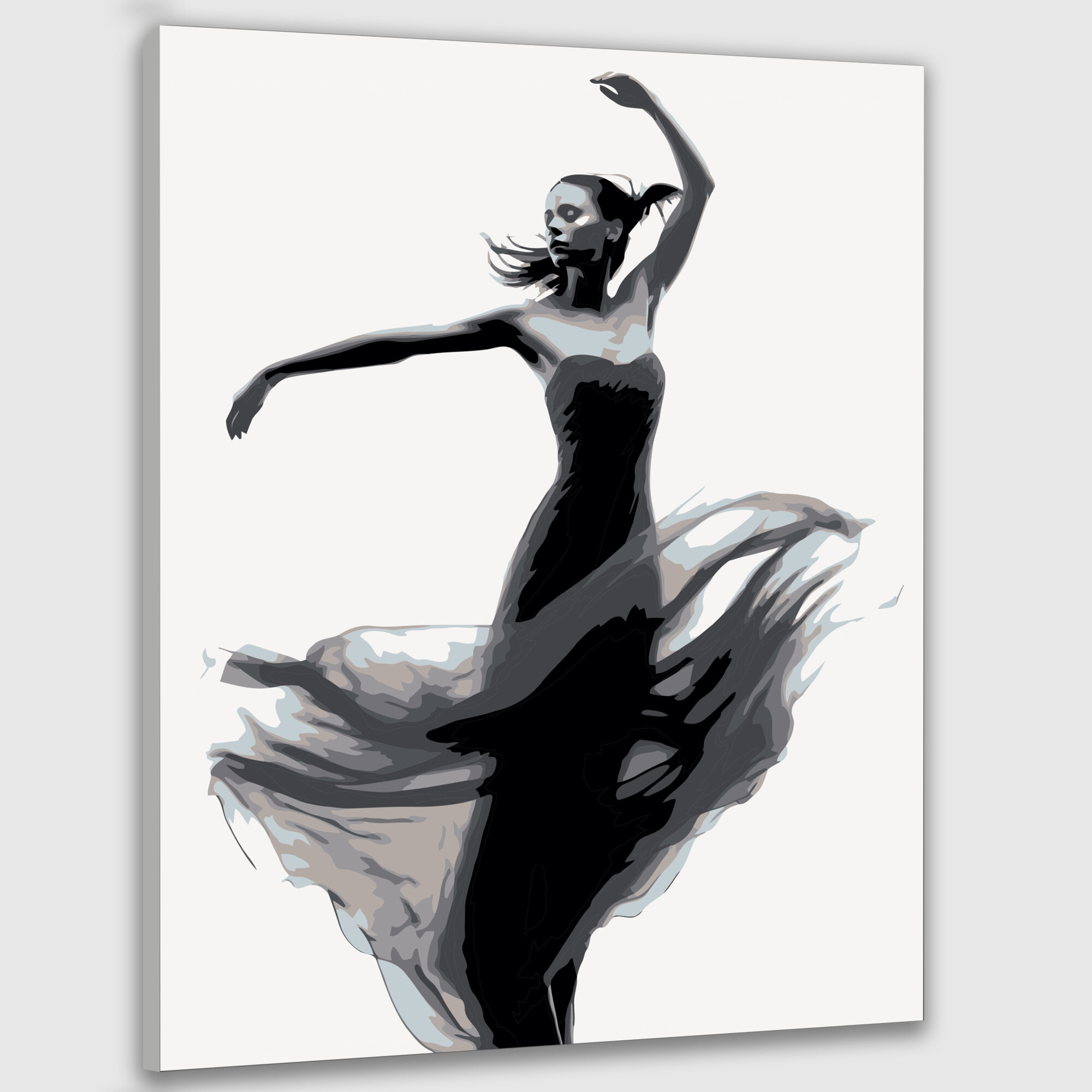 Картина по номерам 40x50 см, черно-белая фотография, танцовщица балета, прыжок, грациозные движения, элегантность форм