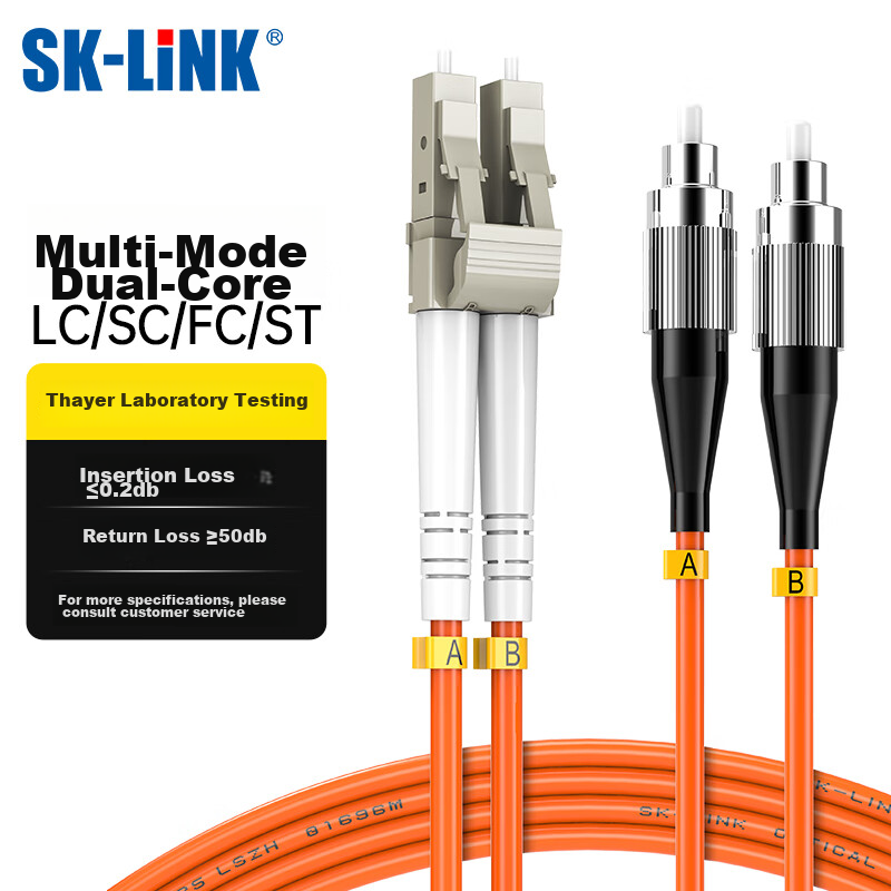 SK-LINK Fiber Optic Patch Cable, LC-FC Gigabit Multi-Mode Dual-Core FC-LC Fiber Optic Cable, OM2 Data Center UPC Pigtail, 50/125um Low Smoke Zero Halogen, 1 Meter, SK-TX1GMM