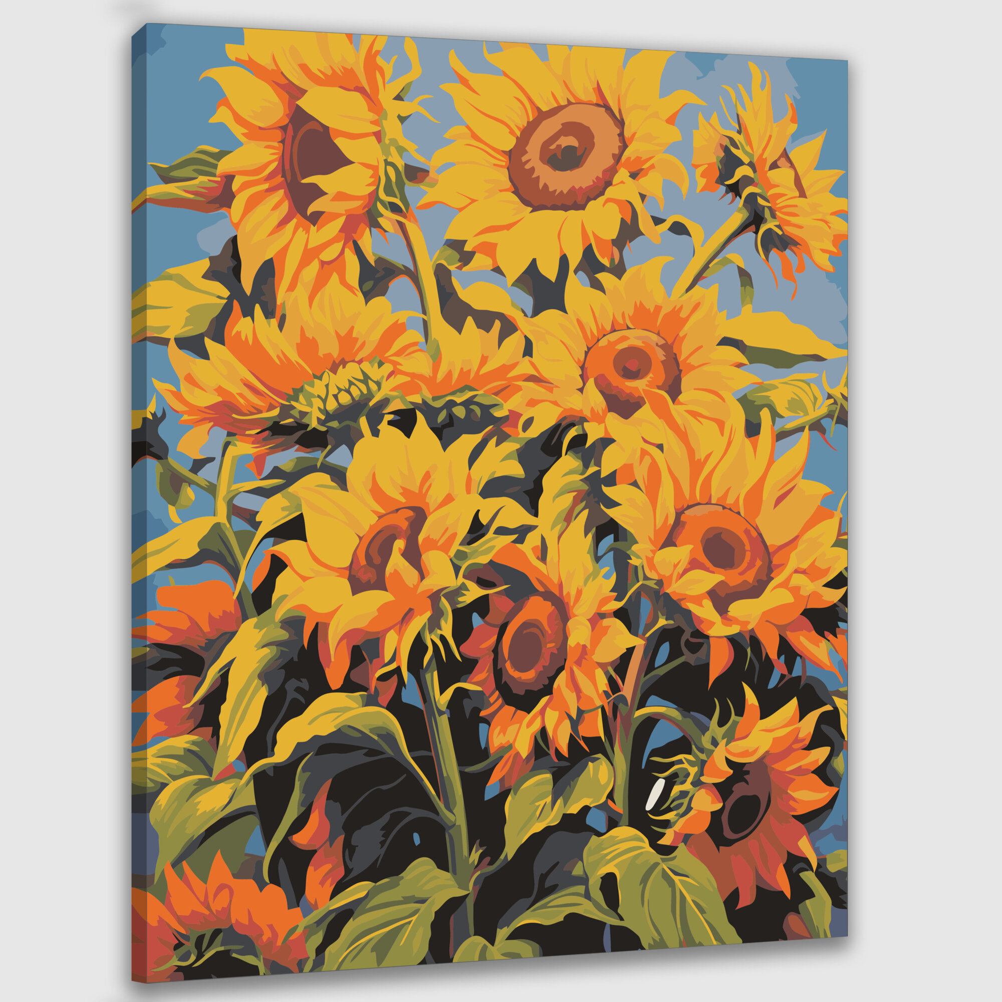 Картина по номерам 40x50 см, картина, масло, поле, подсолнухи, золотистые лепестки, небо, солнечный свет