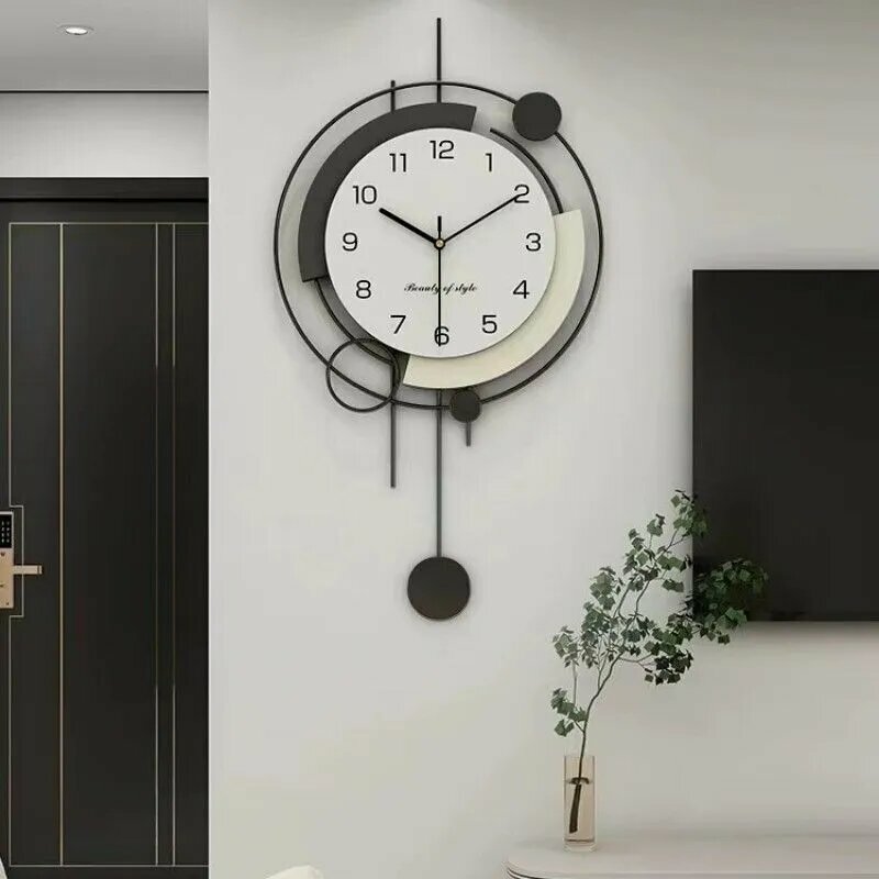 Настенные часы, 75*40*28cm, час настенные，Черно-белый простой стиль，с маятником，Металлическая указка，Бесшумно, вовремя