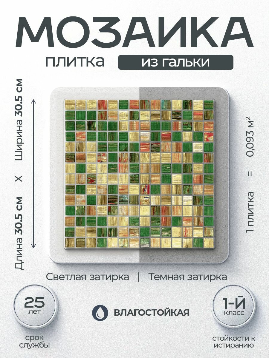 Плитка мозаика MIRO (серия Aurum №1), универсальная стеклянная плитка для ванной и душевой комнаты, для фартука на кухне размер 30.5х30.5см, упаковка 1 штука на сетке, 0,093 м2