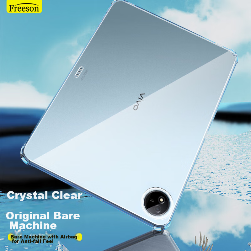 Freeson Protective Case for IQOO Pad2 Tablet, 12.1-Inch Full Coverage Shockproof with Four-Corner Airbags, Transparent Crystal Clear TPU Soft Shell