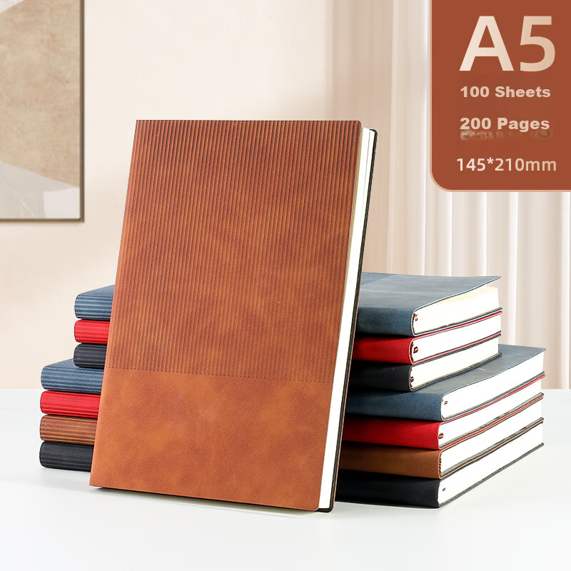 SHEN SHI A5 Business Soft Cover Notebook, Journal Stationery, Soft Cover Diary, Work Log, Meeting Record Book, Customizable, 25-773, Brown-Yellow