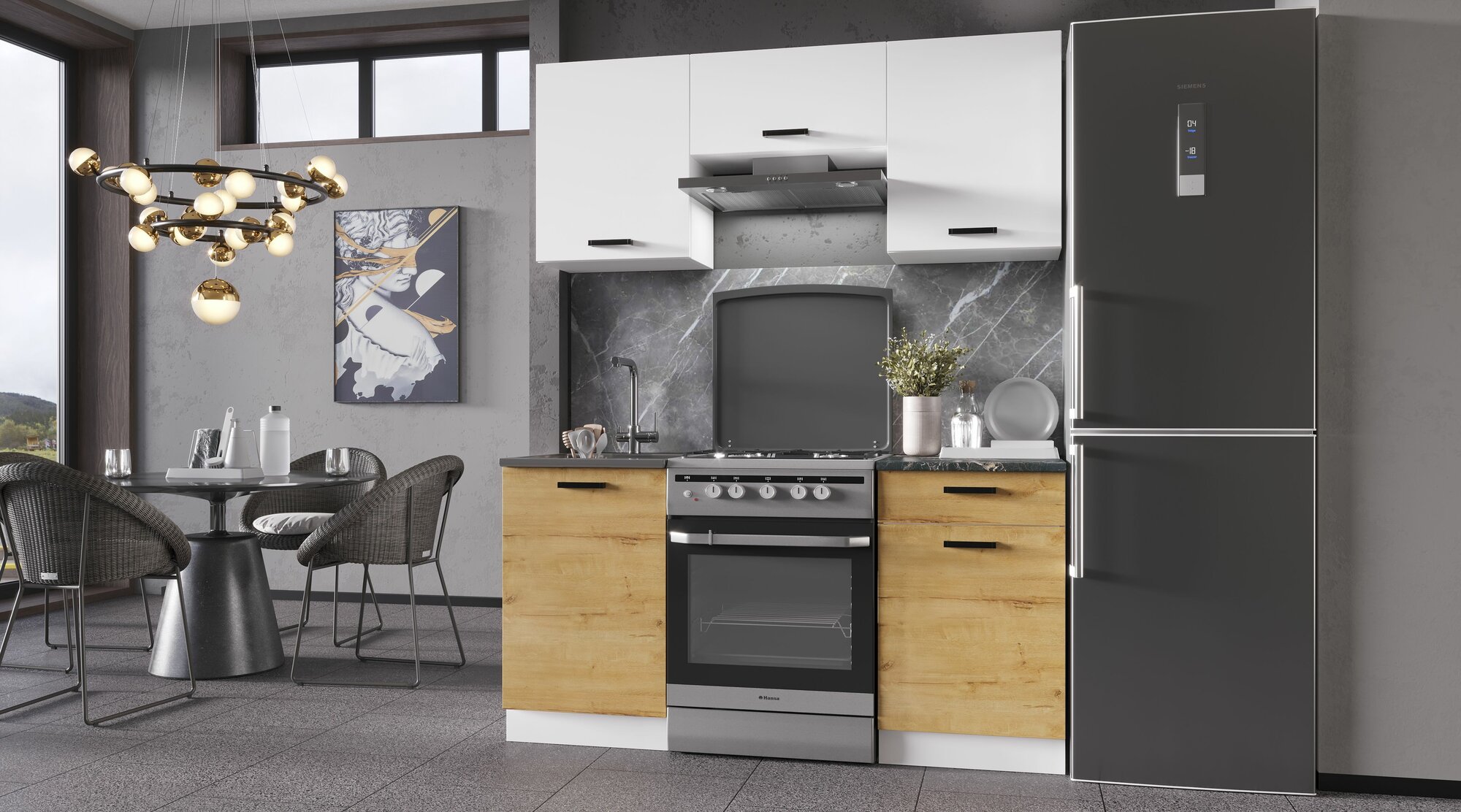 Кухонный гарнитур Брауни 1,6м Белый гладкий/Дуб Вотан